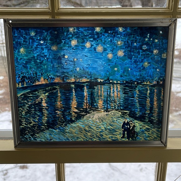 Art | Starry Night Glass Window Panel Very Good Condition Vincent Van ...